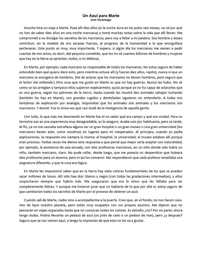Un viaje a Marte con Saramago | PDF | Marte | Cuentos