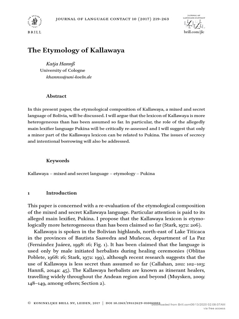 The Etymology of Kallawaya | PDF | Lexicon | Spanish Language
