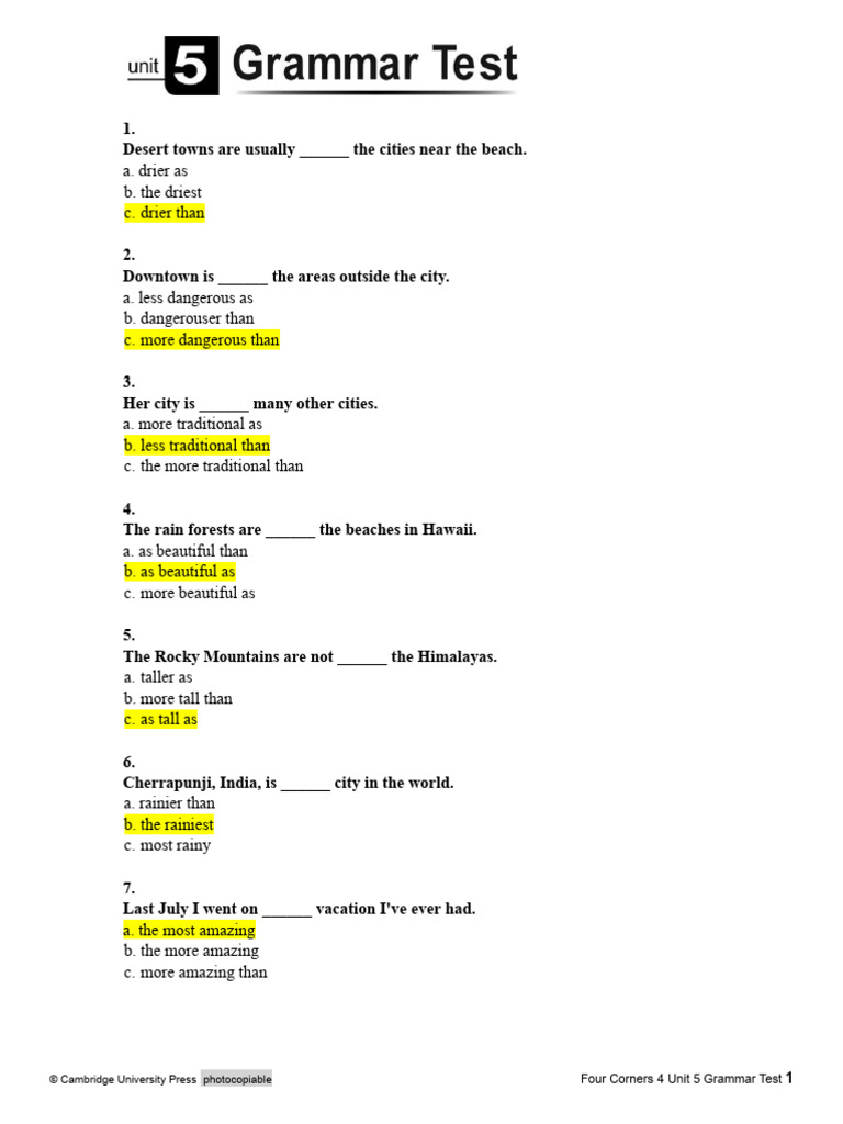 Grammar Quiz Unit 5-Resuelto | PDF | Earth Sciences