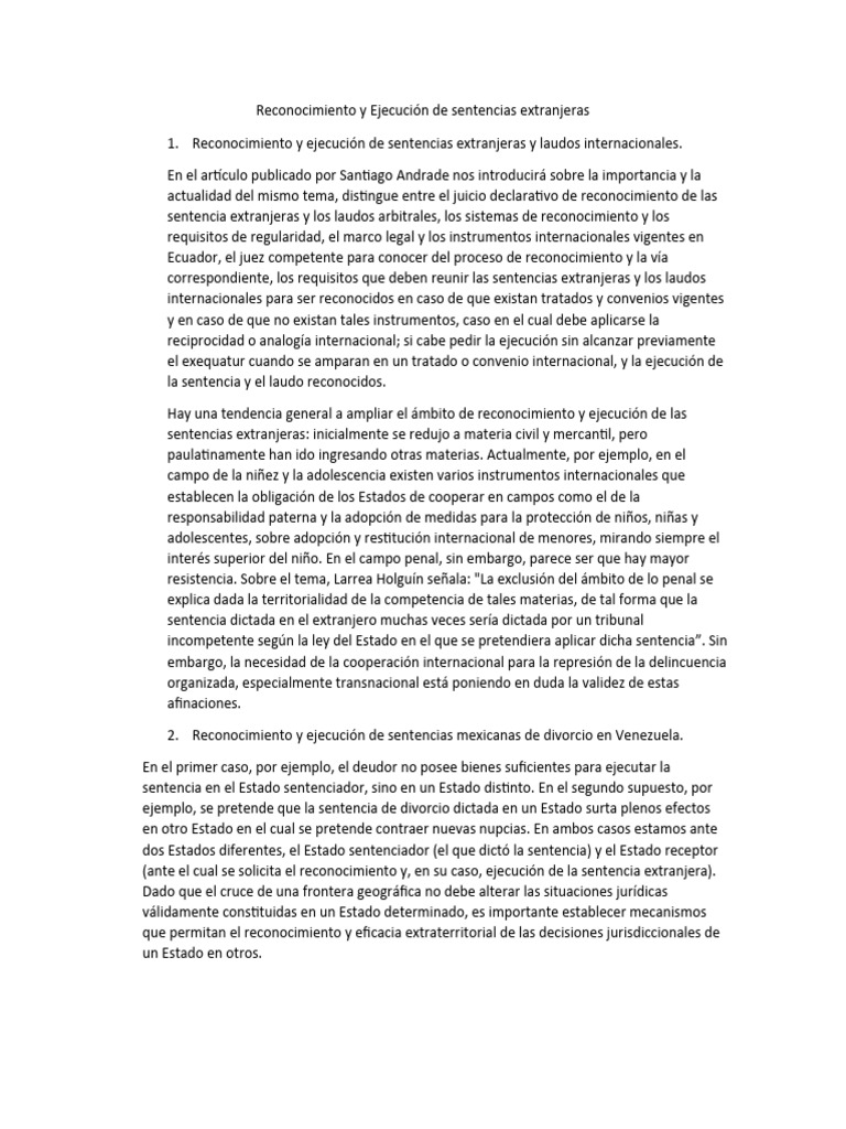 Reconocimiento y Ejecución de Sentencias Extranjeras. - Max | PDF ...