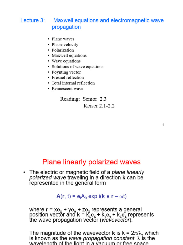 Lecture3 Electromagnetics 1 | PDF | Waves | Polarization (Waves)
