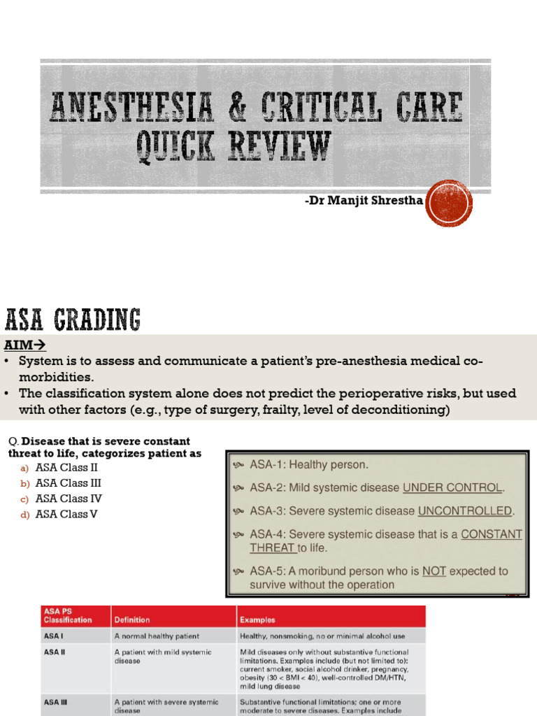 Pre-Anesthesia Assessment Guide | PDF | Anesthesia | Medical Specialties