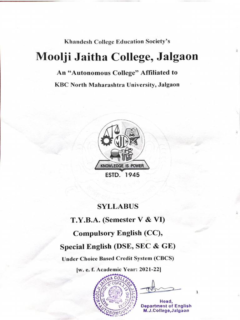 English TYBA Syllabus 2021 22 | PDF