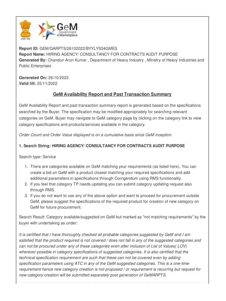Report GEM GARPTS 26102022 BYYLYS34GMES | PDF | Procurement | Specification (Technical Standard)