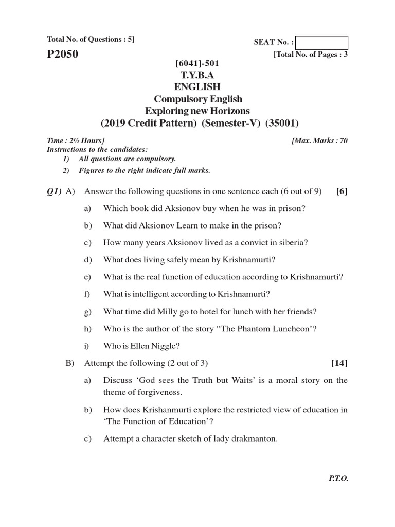 T.Y.B.A (Sem. - V) 2019 Pattern | PDF | Silas Marner | Poetry