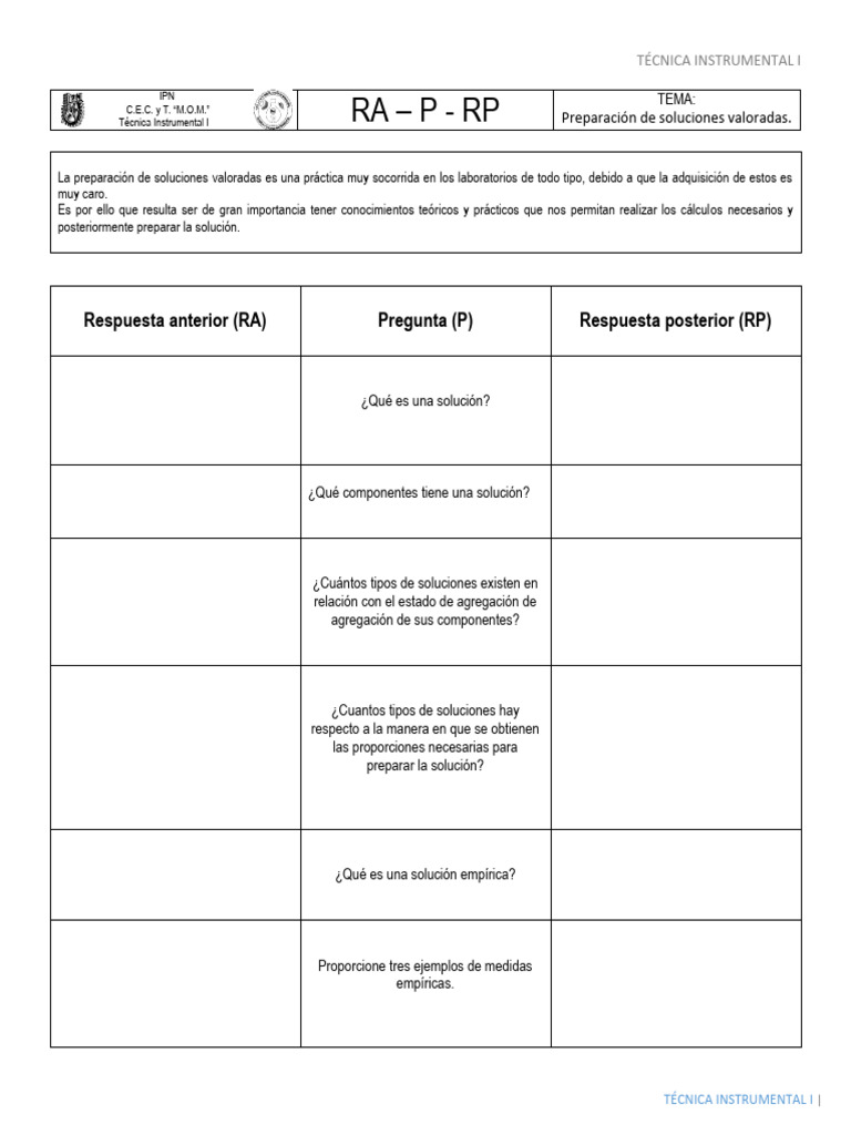 Respuesta Anterior (RA) Pregunta (P) Respuesta Posterior (RP) | PDF ...