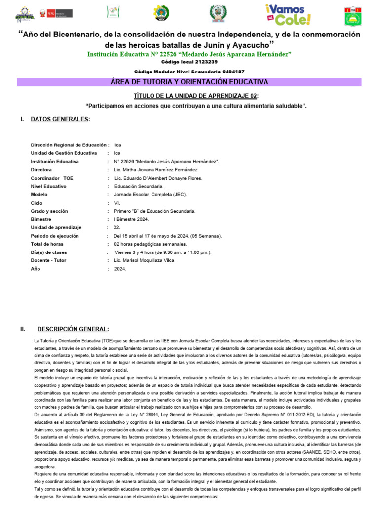 Unid. 02 - 1º Toe B 2024 - Marisol | PDF | Aprendizaje | Plan de estudios