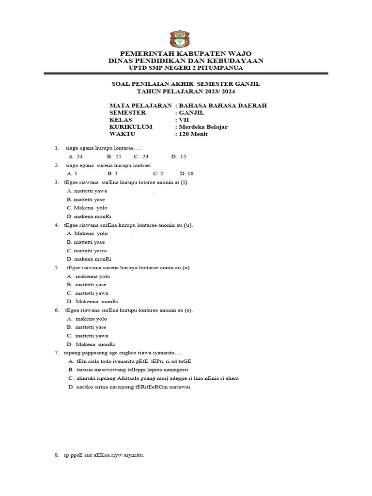 SOAL BHS. DAERAH Kelas 7 | PDF
