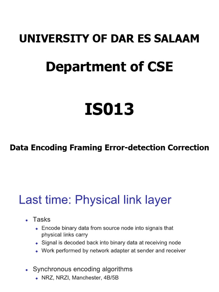 Lecture 04 - Data Encoding Framing Error-Detection Correction | PDF