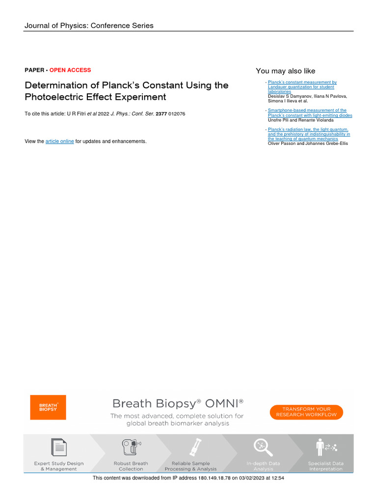 Measure Planck's Constant via Photoelectric Effect | PDF ...