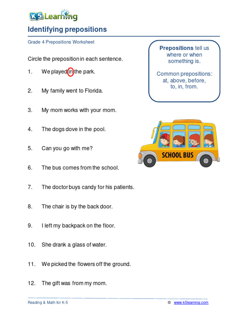Prepositions Worksheets Practice Answers | PDF | Adjective | Preposition And Postposition