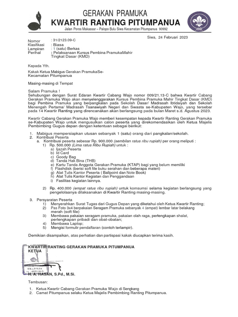 Pramuka - Surat Edaran KMD 2023 | PDF