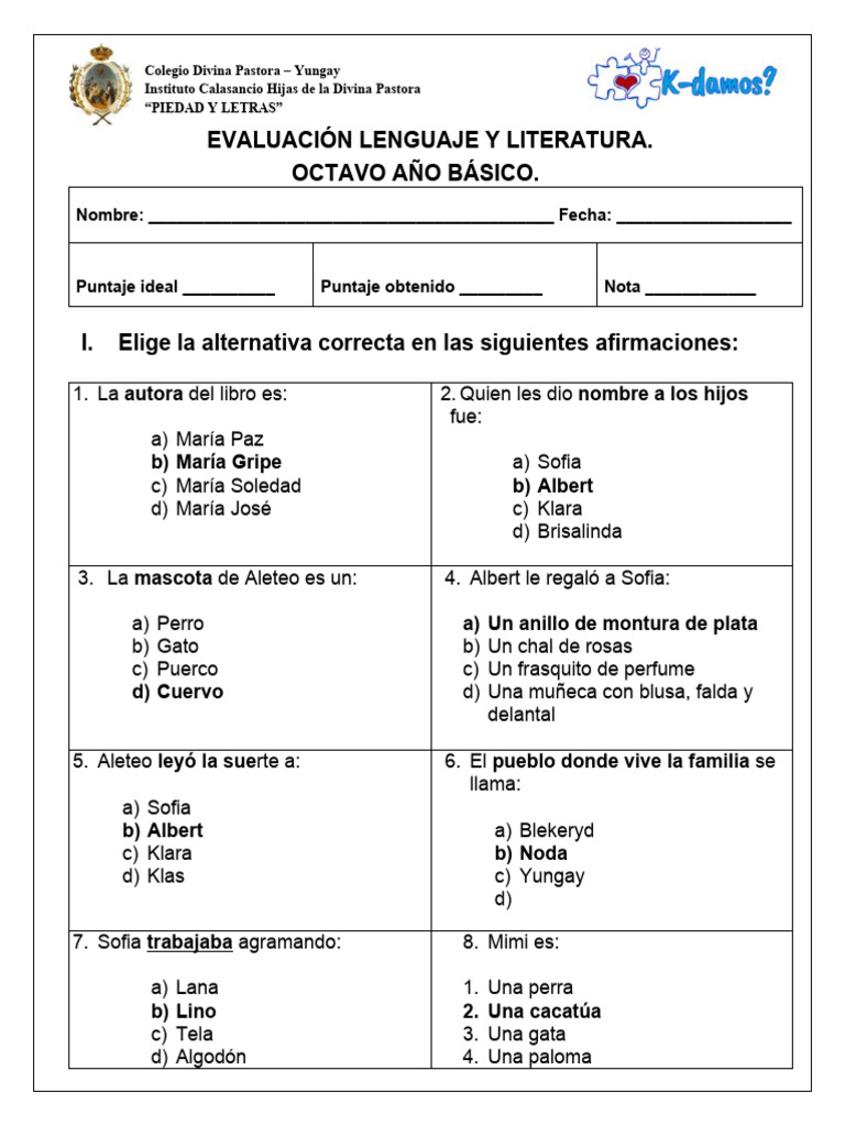 Prueba Los Hijos Del Vidriero. | PDF