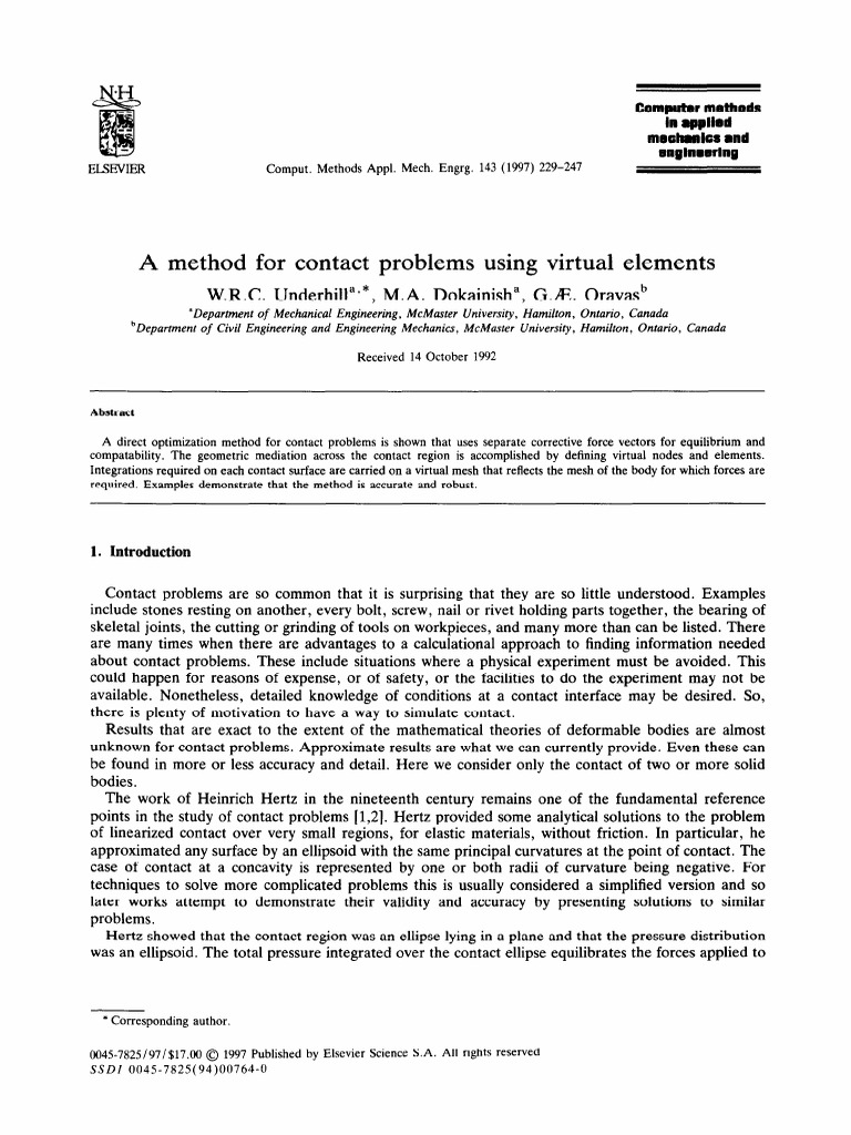 A Method For Contact Problems Using Virtual Elements | Download Free PDF | Stress (Mechanics ...