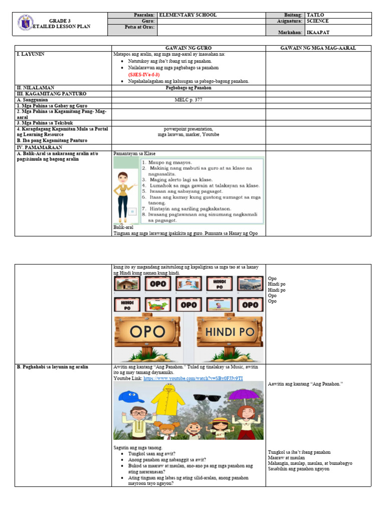 CO DLP Grade 3 Pagbabago NG Panahon | PDF