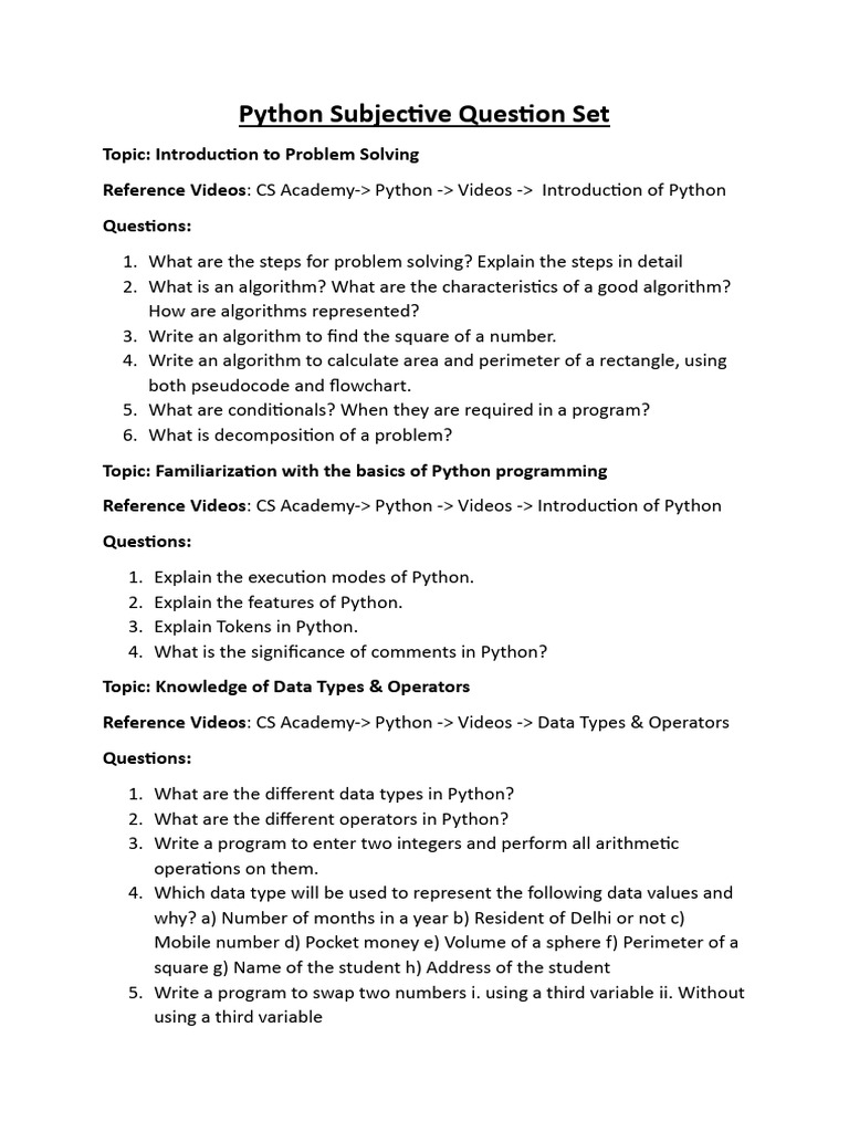 Python Subjective Question Set | PDF | Parameter (Computer Programming) | Control Flow