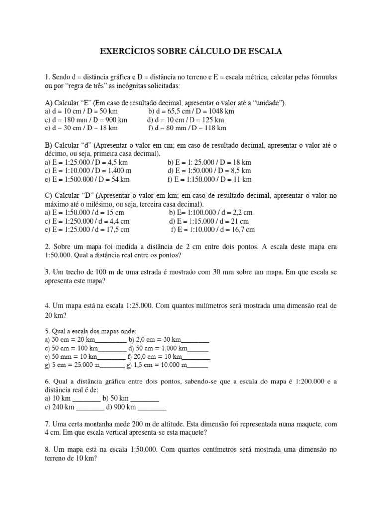 Exercícios Sobre Cálculo de Escala Rumos e Azimutes 2024 - 104816 ...