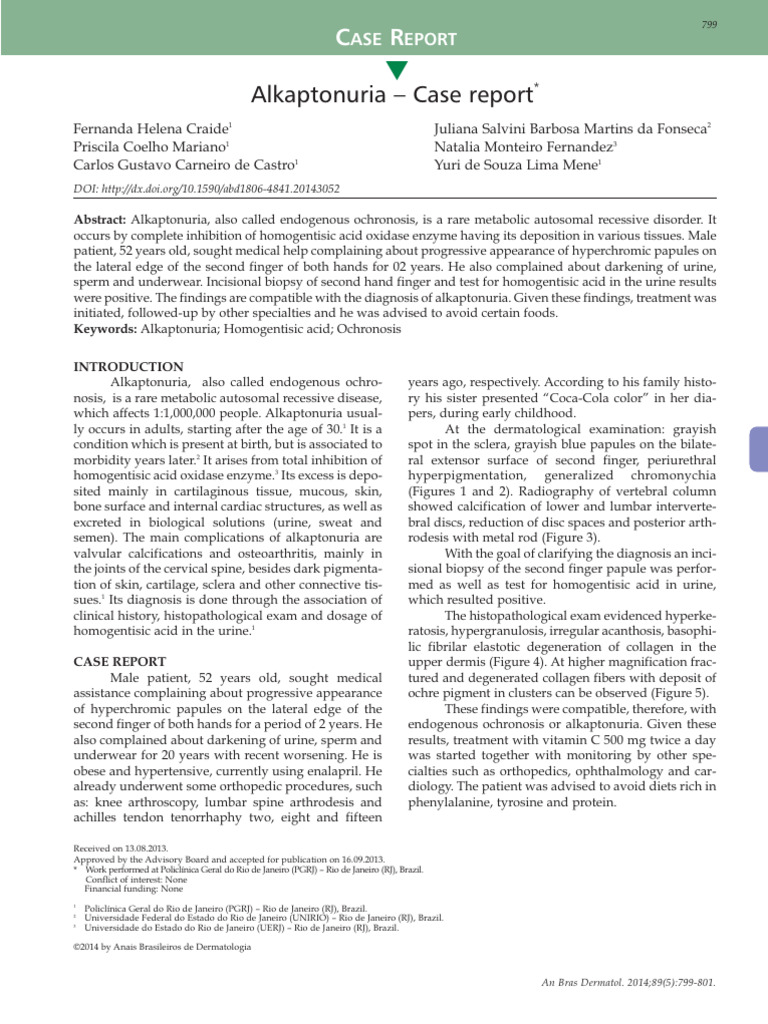 Alkaptonuria Case Study and Diagnosis | PDF | Vertebral Column ...