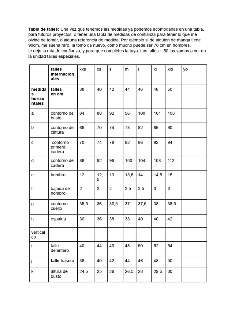Tabla Talles Libro | PDF