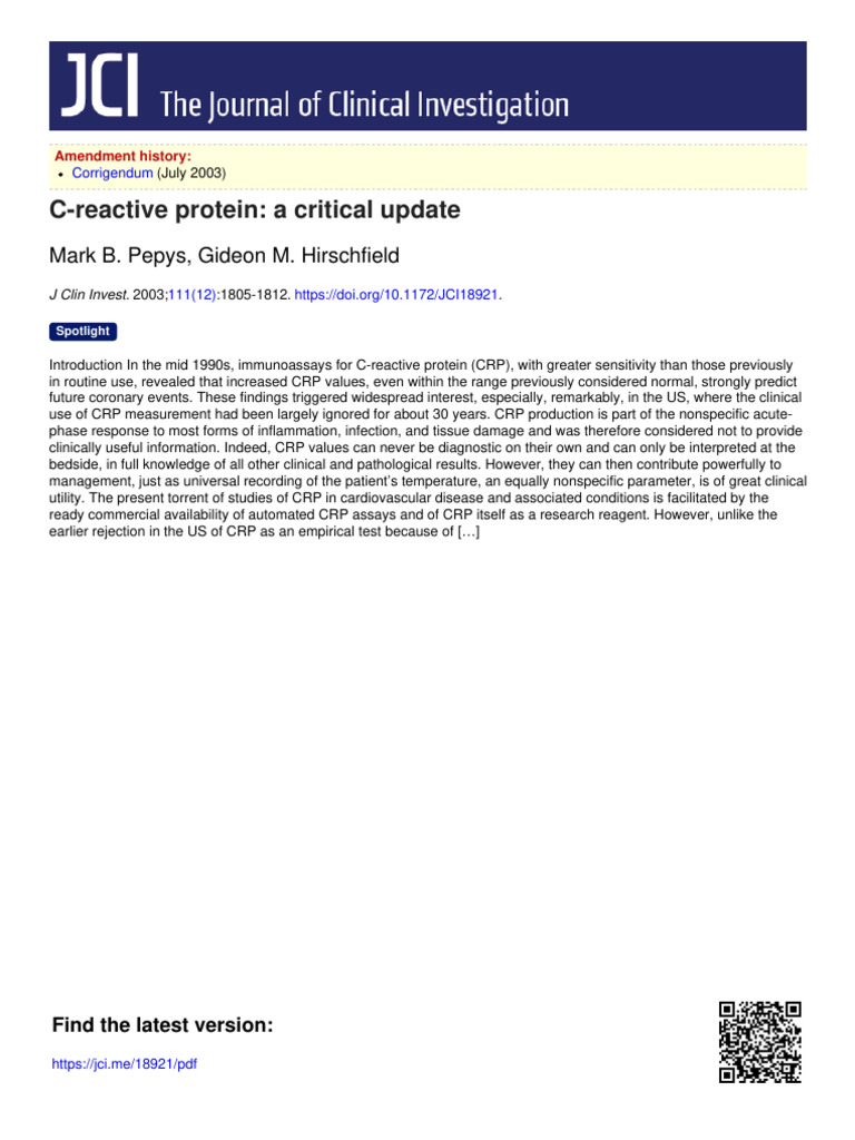 1 Review Crp Pdf C Reactive Protein Inflammation