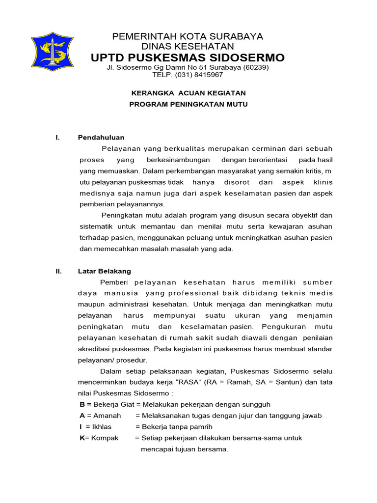 KAK Program Peningkatan Mutu Sidosermo | PDF