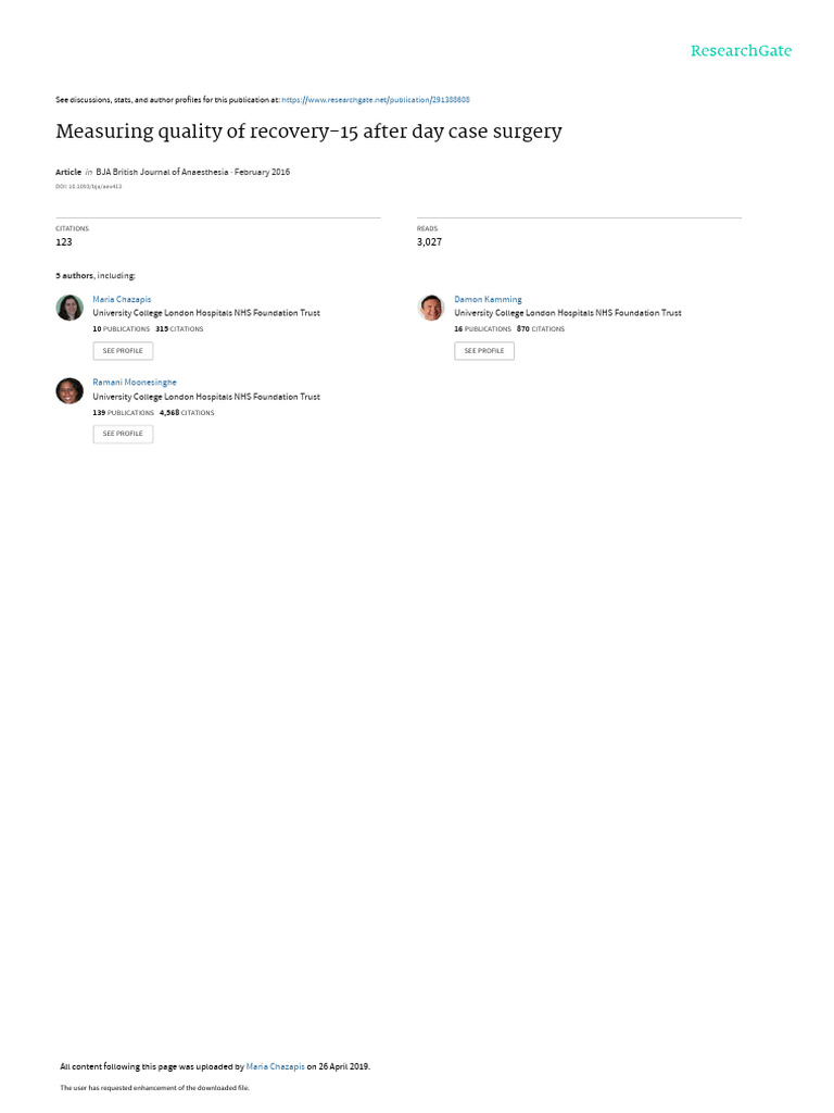 QoR-15 in Day Case Surgery | PDF | Surgery | Health Care