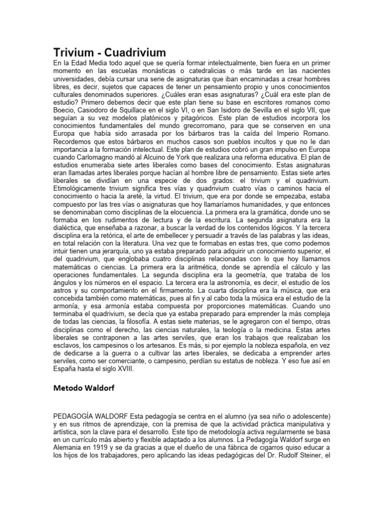 Trivium y Cuadrivium en Educación Medieval | PDF | Waldorf Education ...
