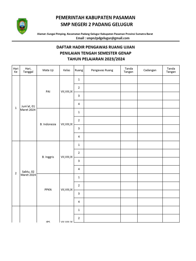 DAFTAR HADIR Pengawas 2024 | PDF