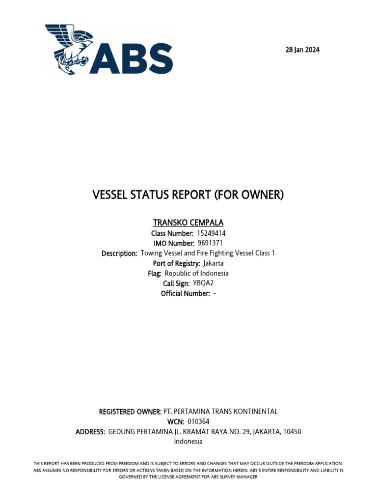 Vessel Status Report-Transko Cempala | PDF | Tonnage | Shipping