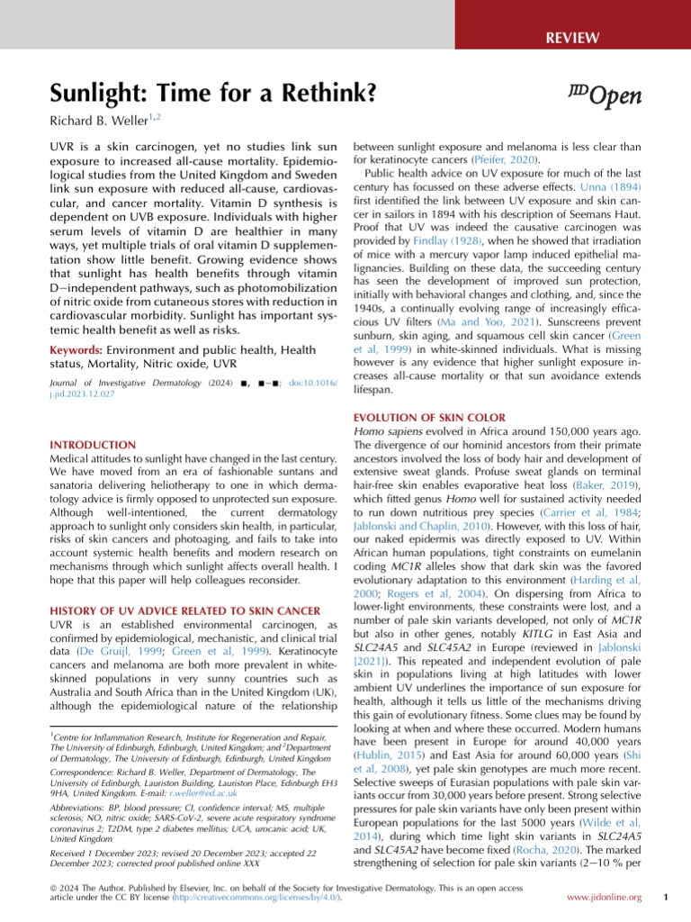 Sunlight: Time For A Rethink? | Download Free PDF | Vitamin D | Ultraviolet