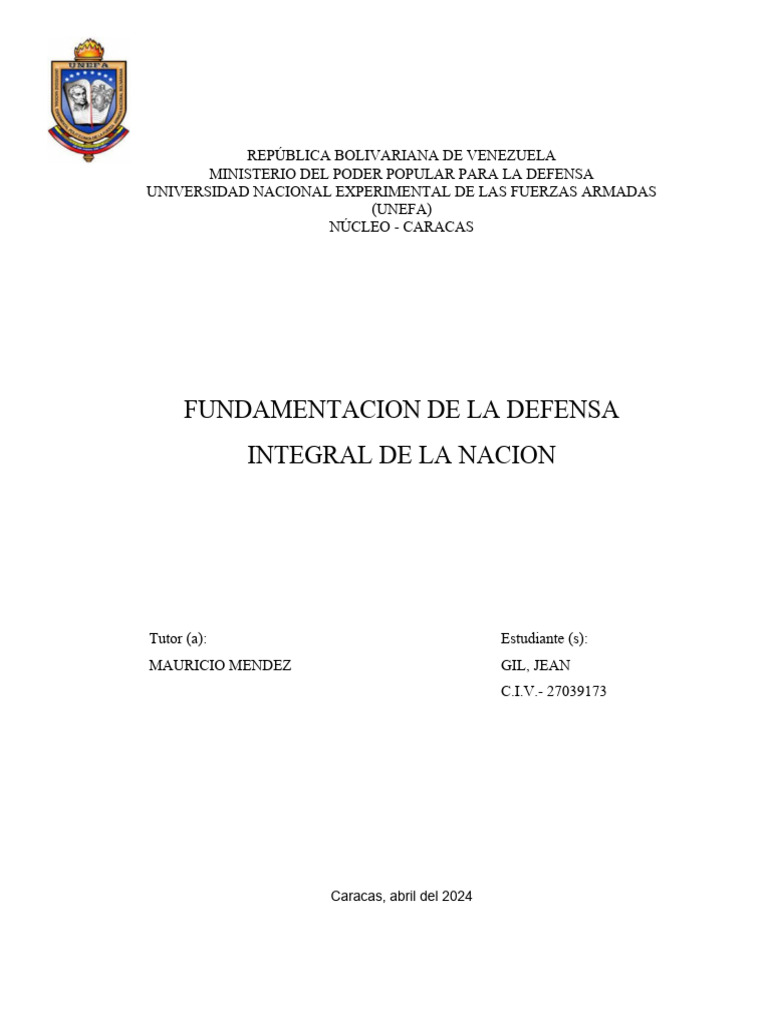 Fundamentacion de La Defensa Integral de La Nacion | PDF | Venezuela ...