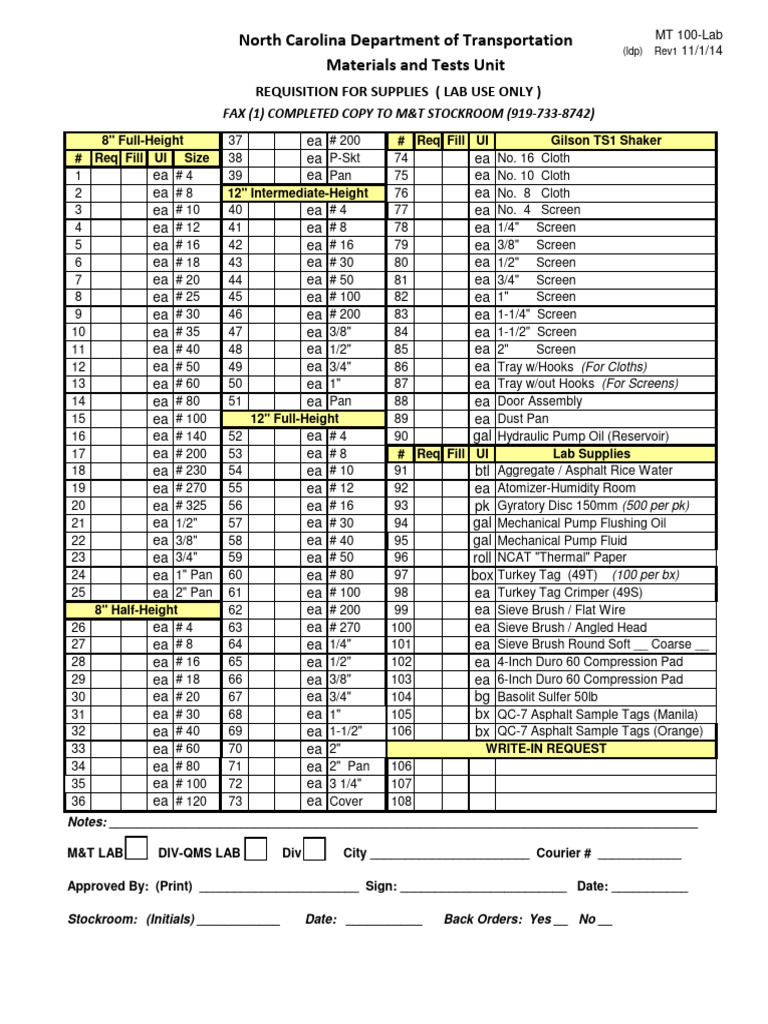 Form 100-Lab - Requistion for Supplies (Lab Use Only) | PDF ...