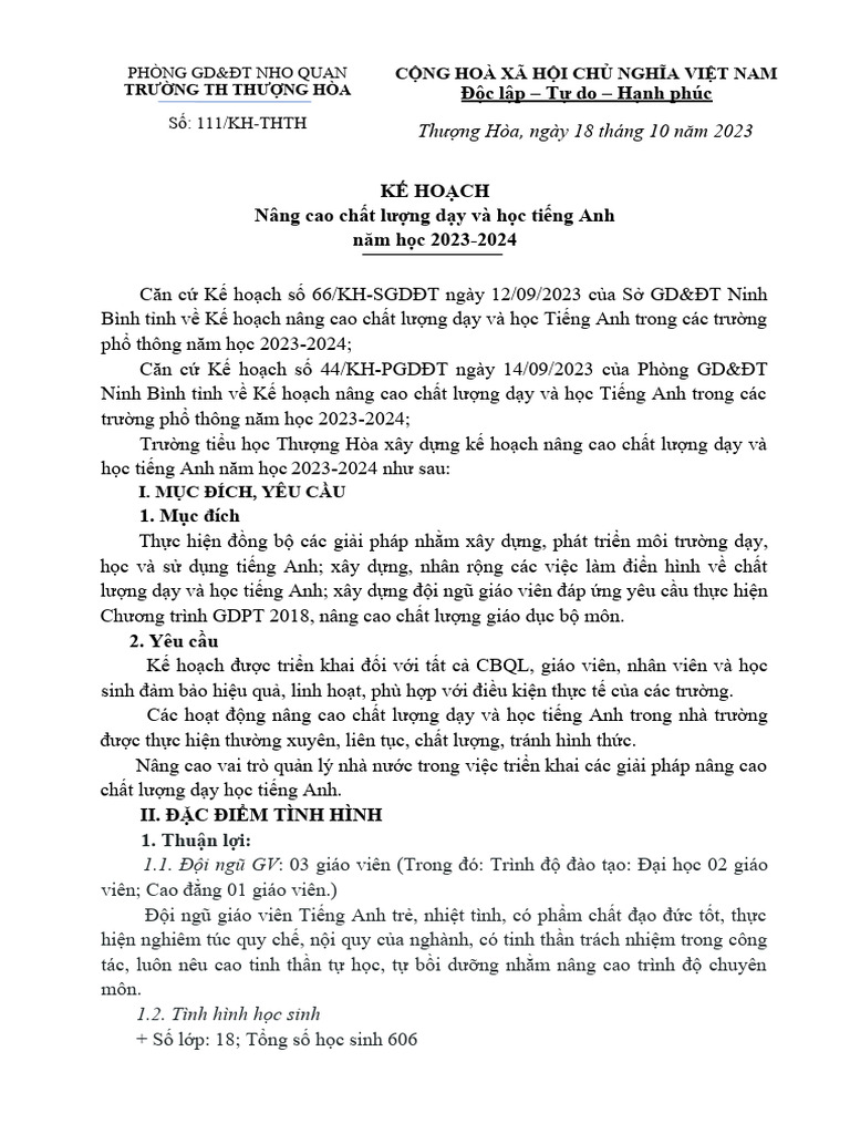 7 Ke Hoach Nang Cao CLDH Tieng Anh 23-24-2fbd2 | PDF