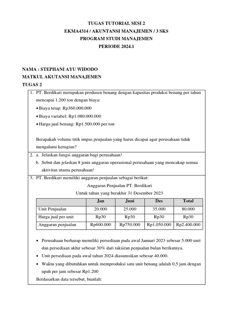 Tugas2 - Ekma4314 - Akuntansi Manajemen | PDF