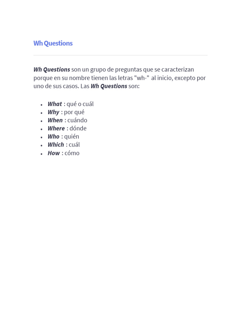WH Questions | PDF | Idiomas | Estudios de idiomas extranjeros
