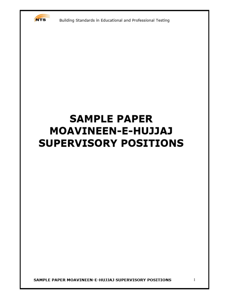 SAMPLE PAPER For MOAVINEEN-E-HUJJAJ SUPERVISORY POSITIONS | PDF | Multiple Choice