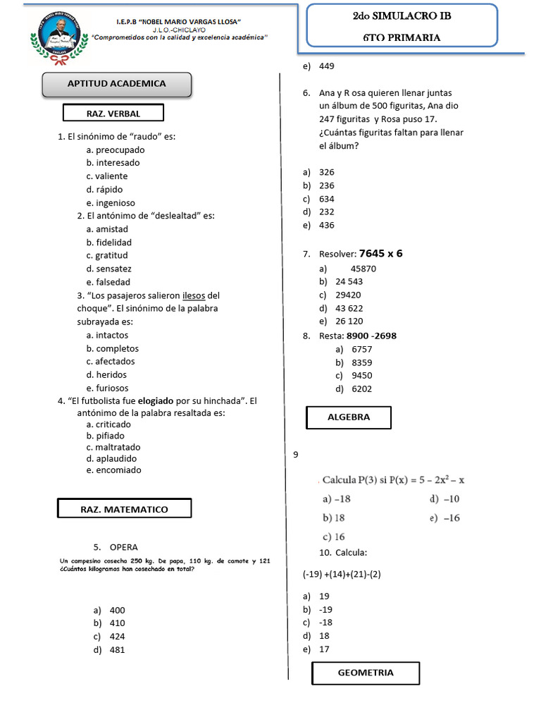 SIMULACRO 6TO (1) 2024 2do | PDF