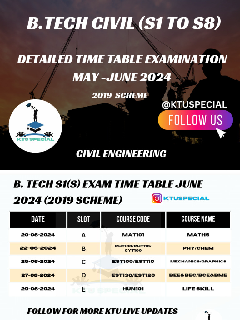 KTU B.Tech Civil Exam Timetable 2024 | PDF | Technology & Engineering