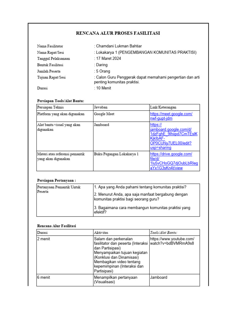 M3 Templat Rencana Alur Proses Fasilitasi | PDF
