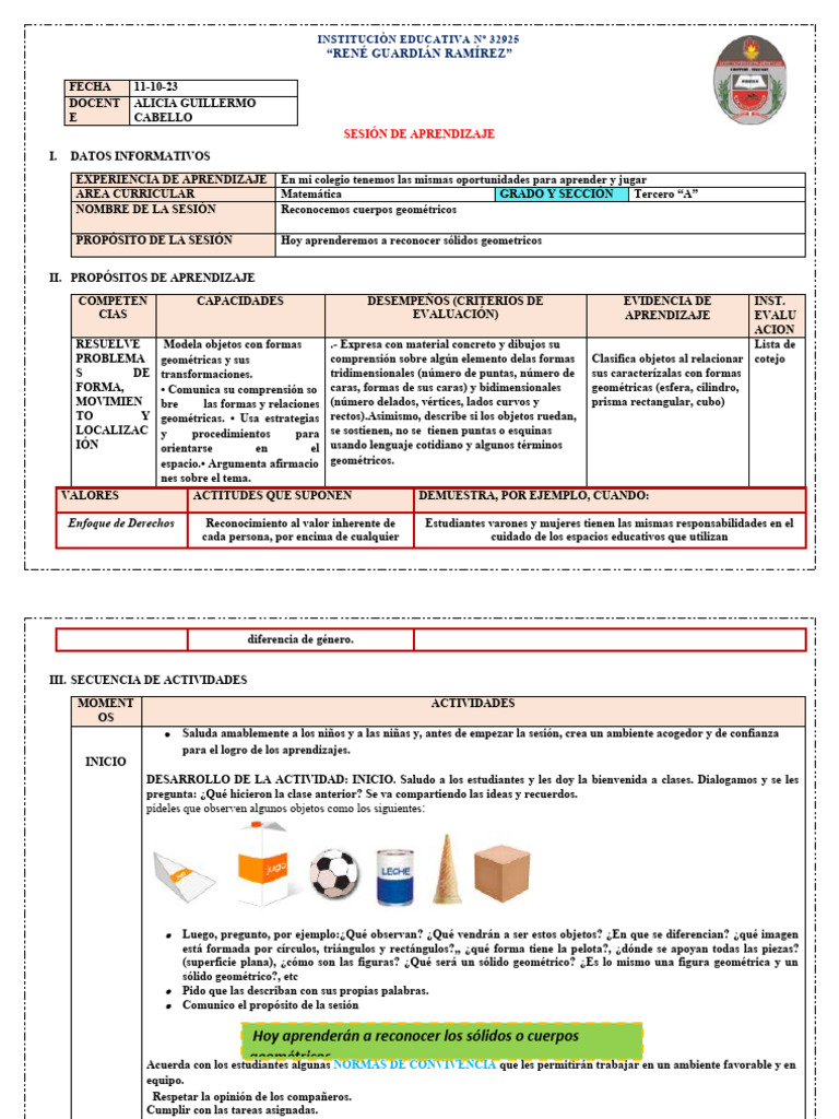 Act - Mat.reconociendo Cuerpos Geometricas | PDF | Geometría | Aprendizaje
