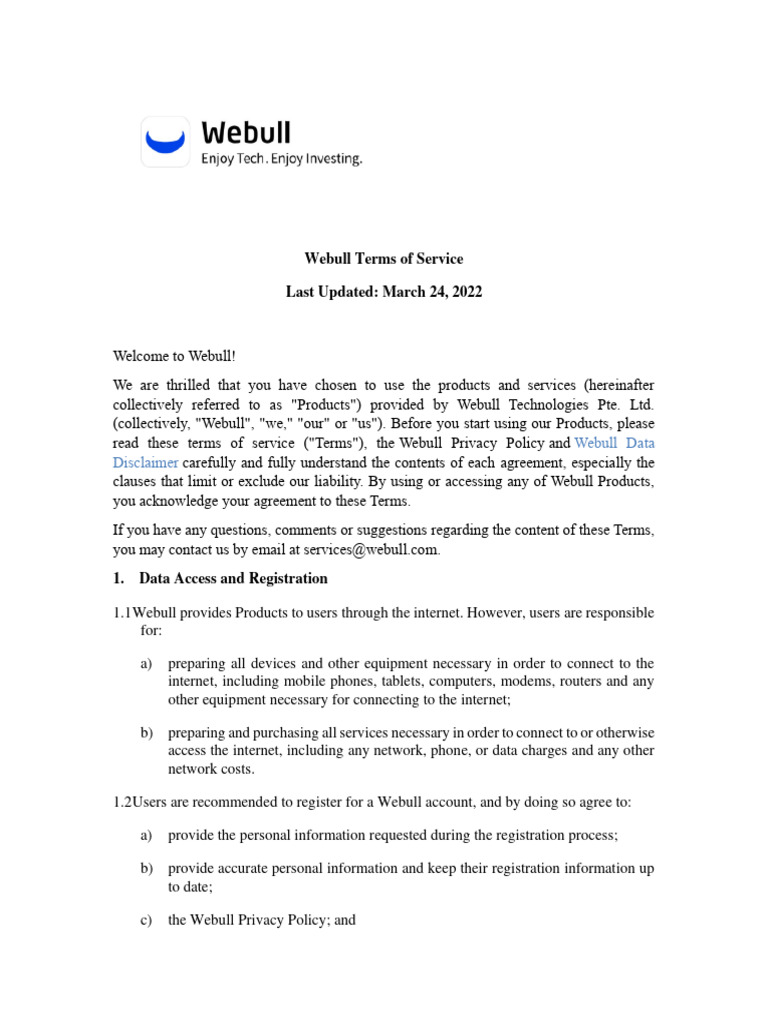 Webull Terms of Service Last Updated: March 24, 2022 | PDF ...