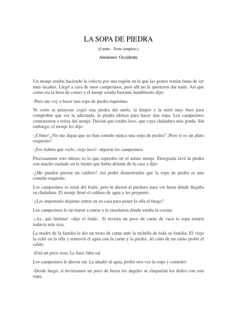 La Sopa de Piedra: Cuento y Actividades | PDF | Cocina | Alimentos