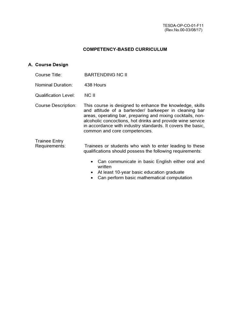 F11 CBC BARTENDING NC II - Latest As of Sept 6 | PDF | Communication ...