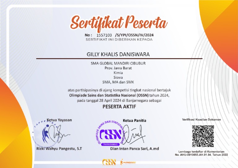 Cert - Kimia - OSSN 2024 | PDF