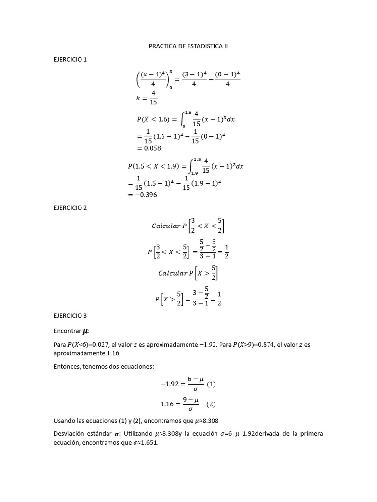 PRACTICA DE ESTADISTICA II | PDF | Media | Muestreo (Estadísticas)