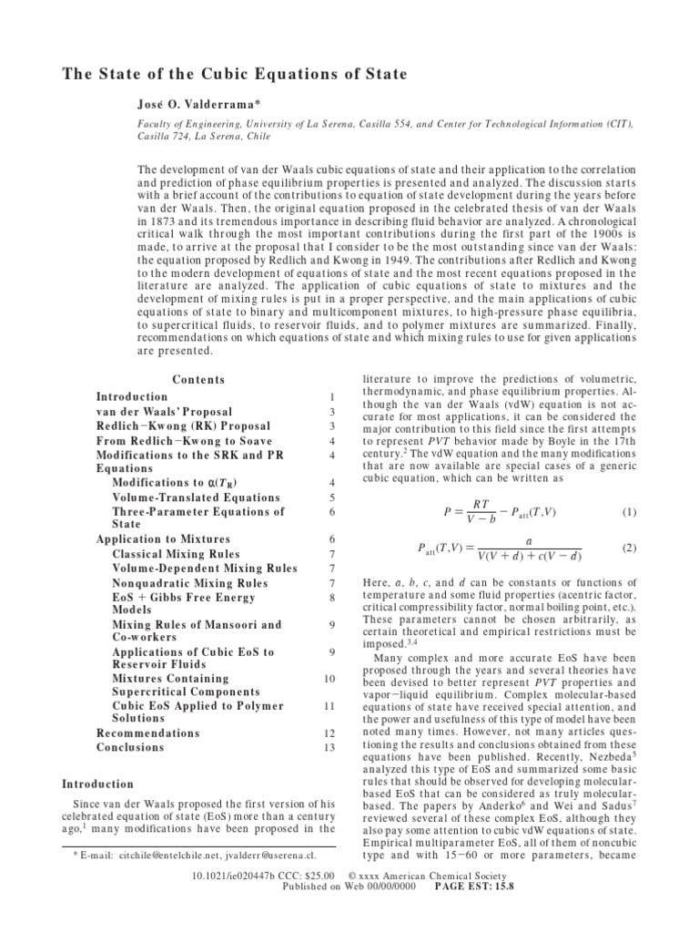 Cubic Equations of State Guide | PDF | Physics | Phases Of Matter