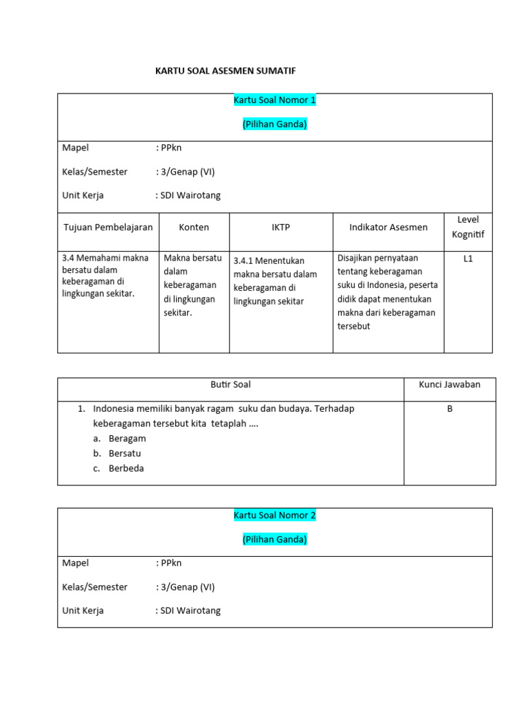 Kartu Soal Asesmen Sumatif Tema 5 | PDF | Karier & Perkembangan | Kajian Bahasa Asing