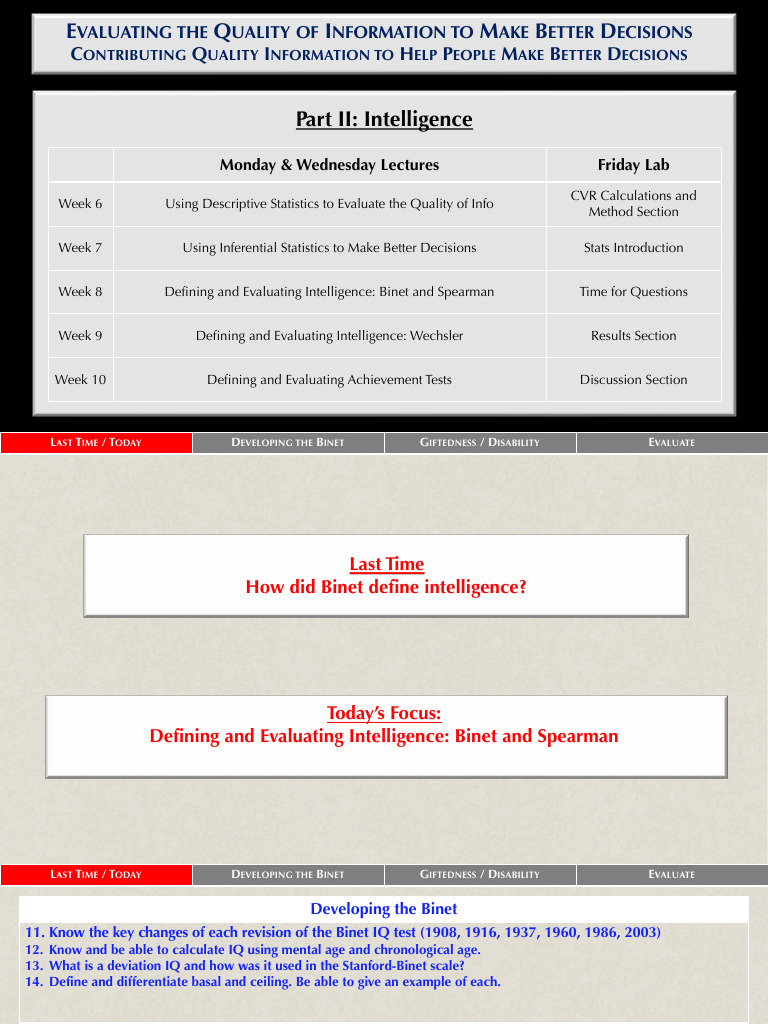Psychometrics Lecture 8b Intelligence Binet Spearman | PDF | Intelligence Quotient ...