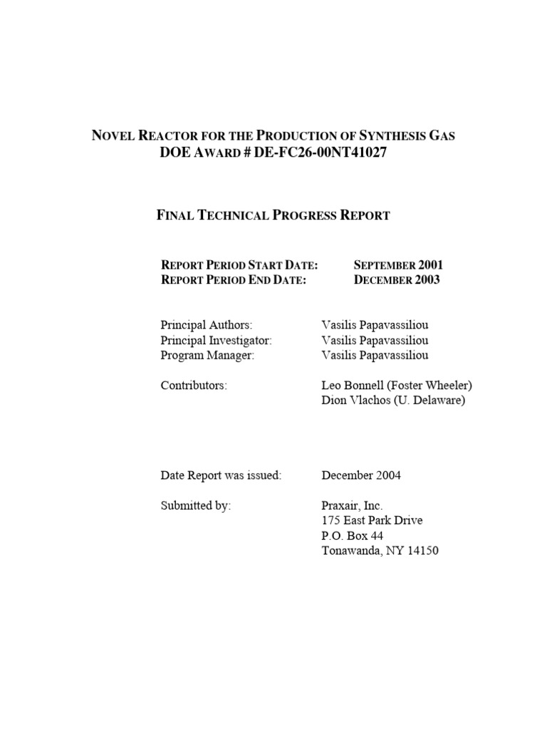 Synthesis Gas Reactor Innovation | PDF | Combustion | Catalysis