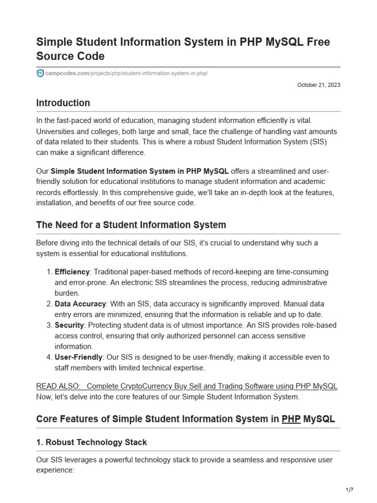 Simple Student Information System in PHP MySQL Free Source Code | PDF ... Simple Student Information System in PHP MySQL Free Source Code | PDF ...